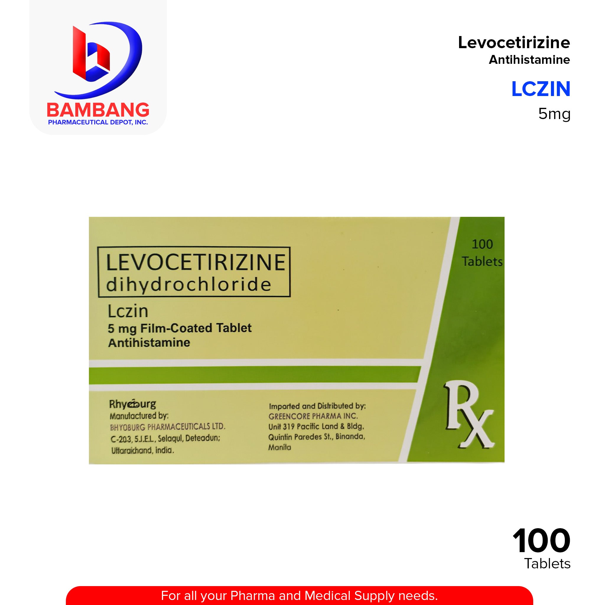 LCZIN Levocetirizine Dihydrochloride 5mg Film Coated Antihistamine Tab ...