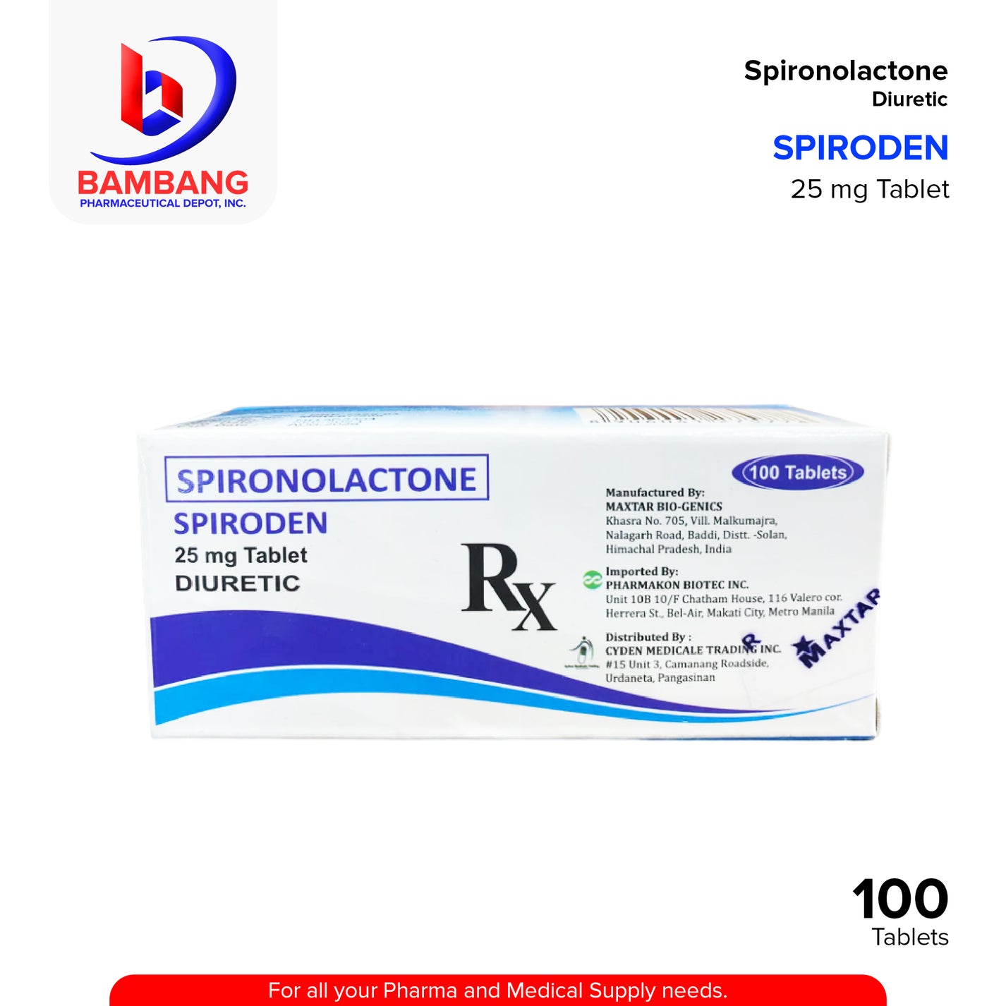 SPIRODEN Spironolactone 25mg Diuretic Tablet 100s – Bambang ...