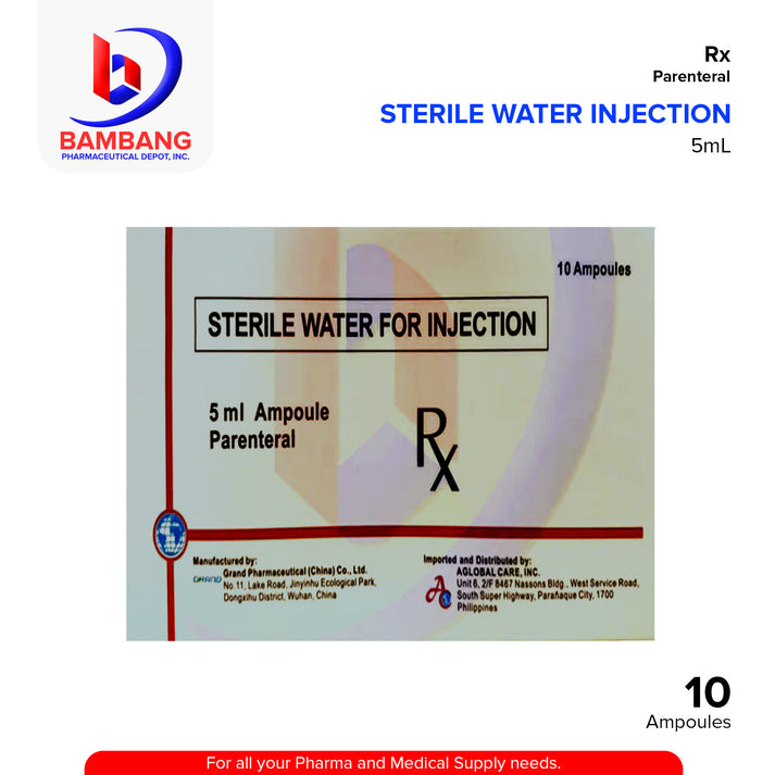 GRAND PHARMA Sterile Water for Injection 5ml x Ampoule 10's – Bambang ...