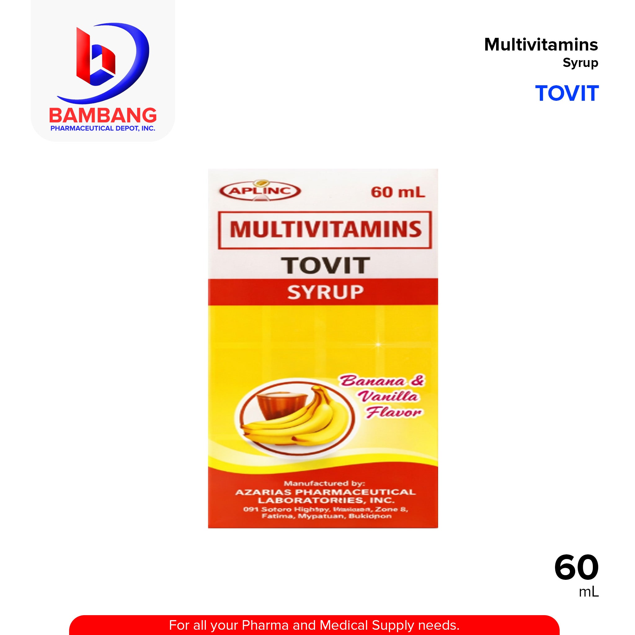 TOVIT Multivitamins Syrup 60ml – Bambang Pharmaceutical Depot Inc.